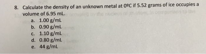 Solved Calculate the density of an unknown metal at 0°C if | Chegg.com