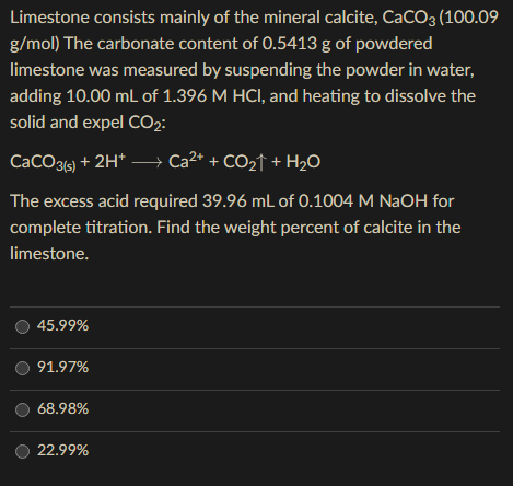 Solved Limestone consists mainly of the mineral calcite, | Chegg.com