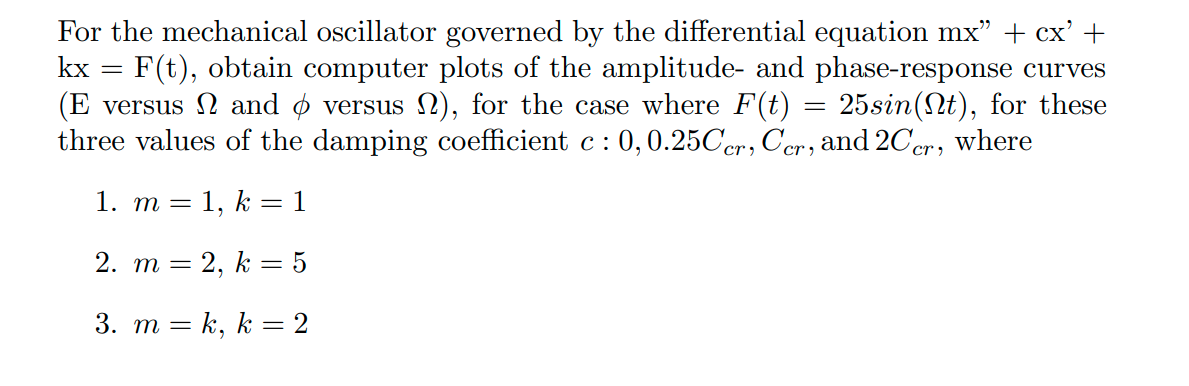 Solved For the mechanical oscillator governed by the | Chegg.com
