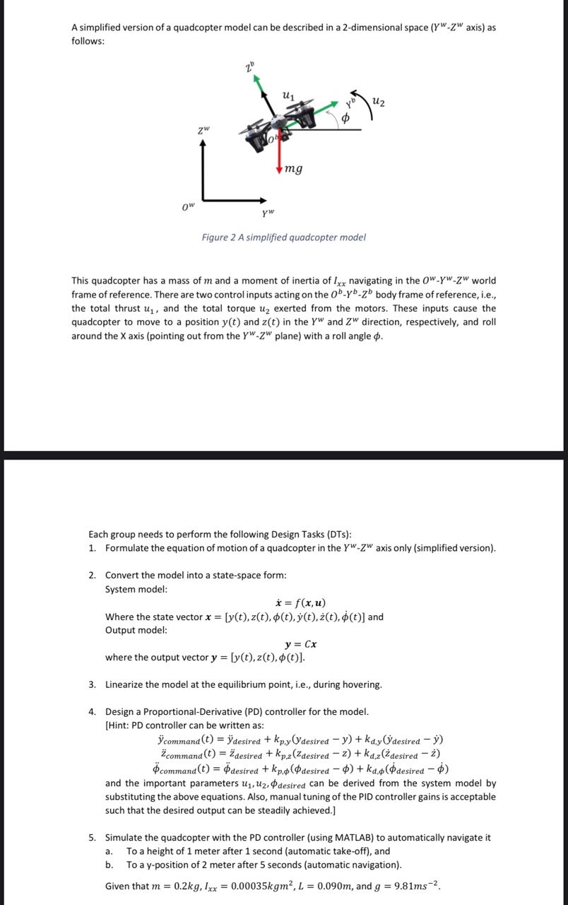 Solved helpA simplified version of a quadcopter model can be | Chegg.com