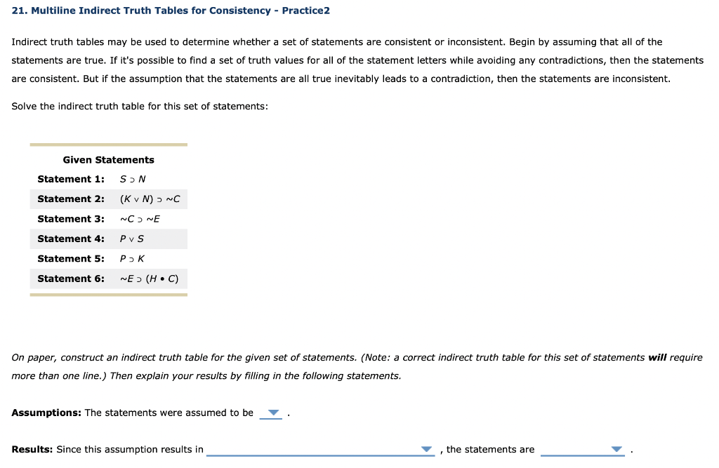 21. Multiline Indirect Truth Tables for Consistency - | Chegg.com