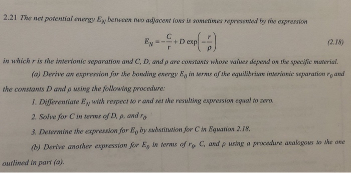 Solved 2.21 The net potential energy Ey between two adjacent | Chegg.com