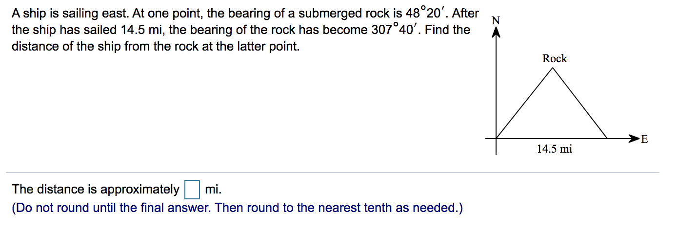 Solved N A ship is sailing east. At one point, the bearing | Chegg.com