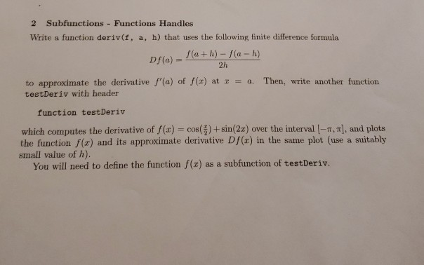 Solved 2 Subfunctions Functions Handles Write A Function 