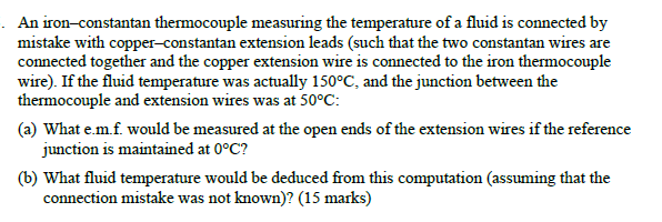 Solved An iron-constantan thermocouple measuring the | Chegg.com