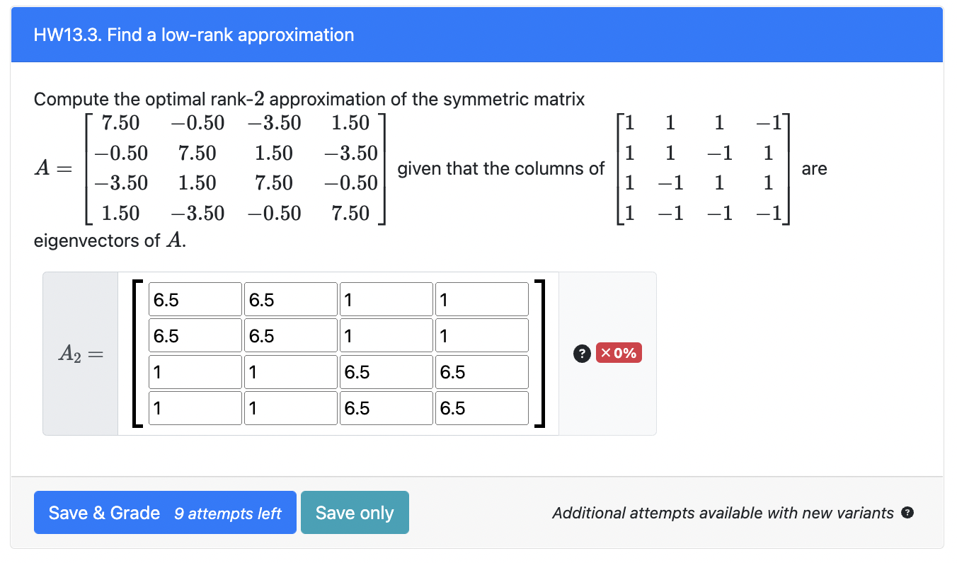 Solved Compute the optimal rank-2 approximation of the | Chegg.com