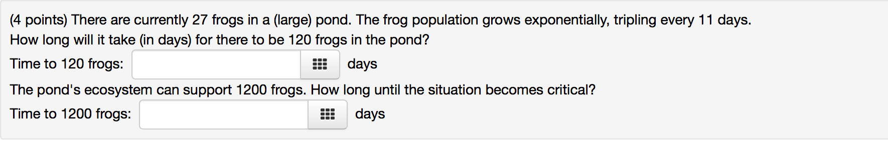Solved (4 points) There are currently 27 frogs in a (large) | Chegg.com