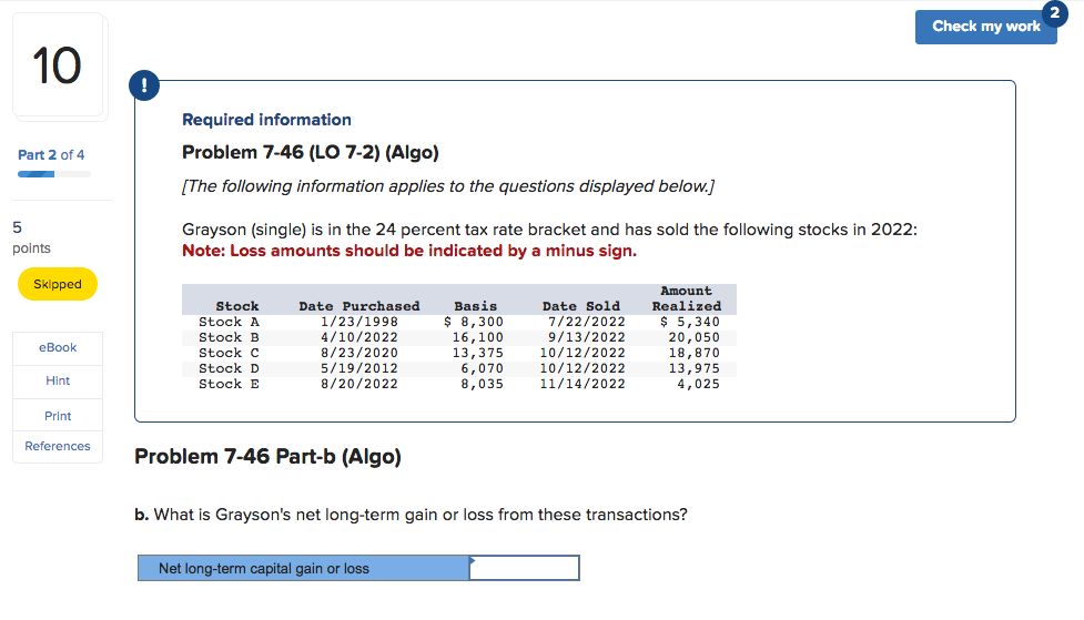Solved Required information Problem 7-46 (LO 7-2) (Algo) | Chegg.com Solved Required information Problem 7-46 (LO 7-2) (Algo) | Chegg.com