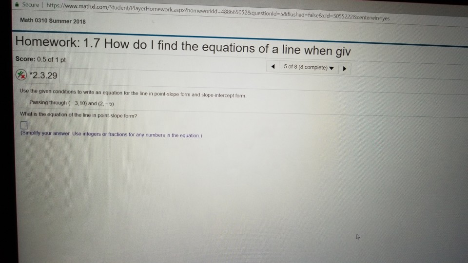 Solved Homework: 1.7 How do I find the equations of a line | Chegg.com