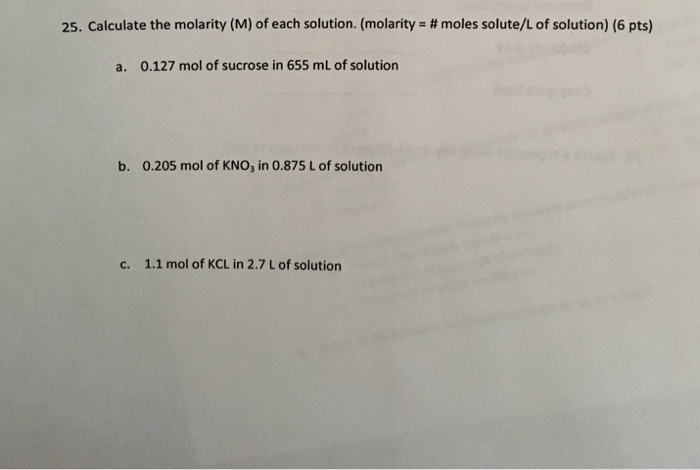 Solved Calculate the molarity (M) of each solution. | Chegg.com