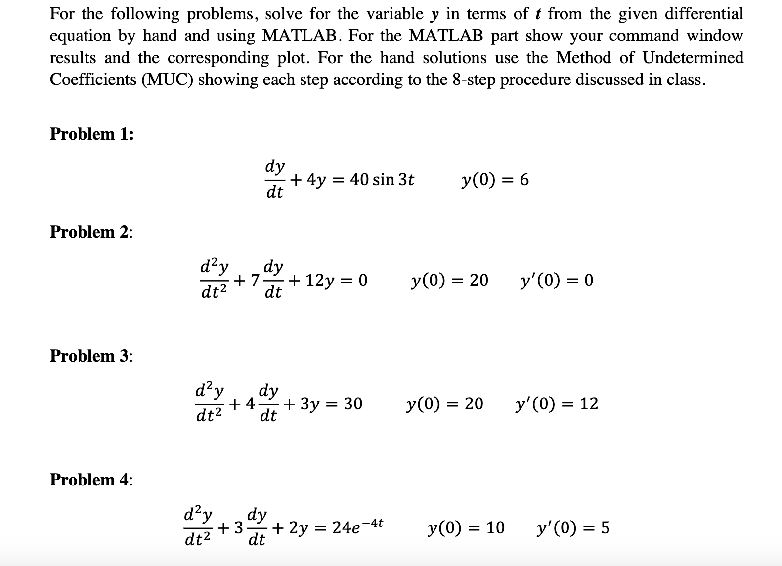 Solved For the following problems, solve for the variable y | Chegg.com