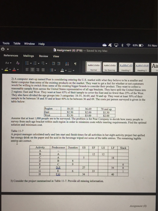 Solved Tools Table Window Help * 63% Fri Nov Review | Chegg.com