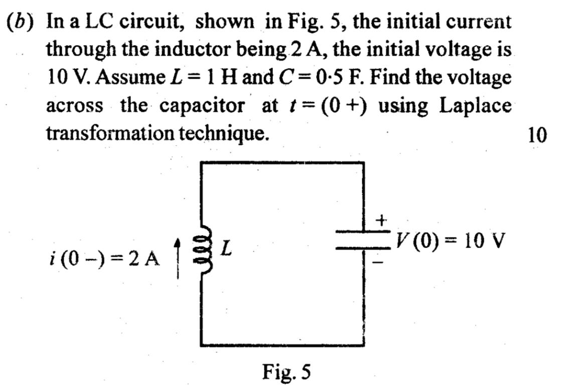 Solved (b) ﻿In a LC circuit, shown in Fig. 5, ﻿the initial | Chegg.com