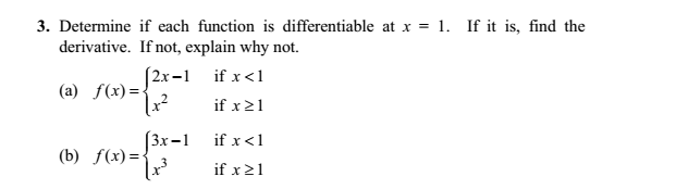 Solved 3. Determine if each function is differentiable at x | Chegg.com