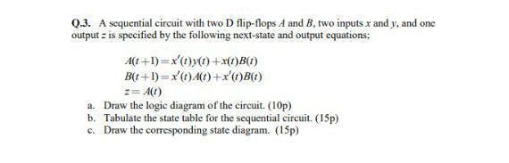 Solved Q.3. A sequential circuit with two D flip-flops A and | Chegg.com