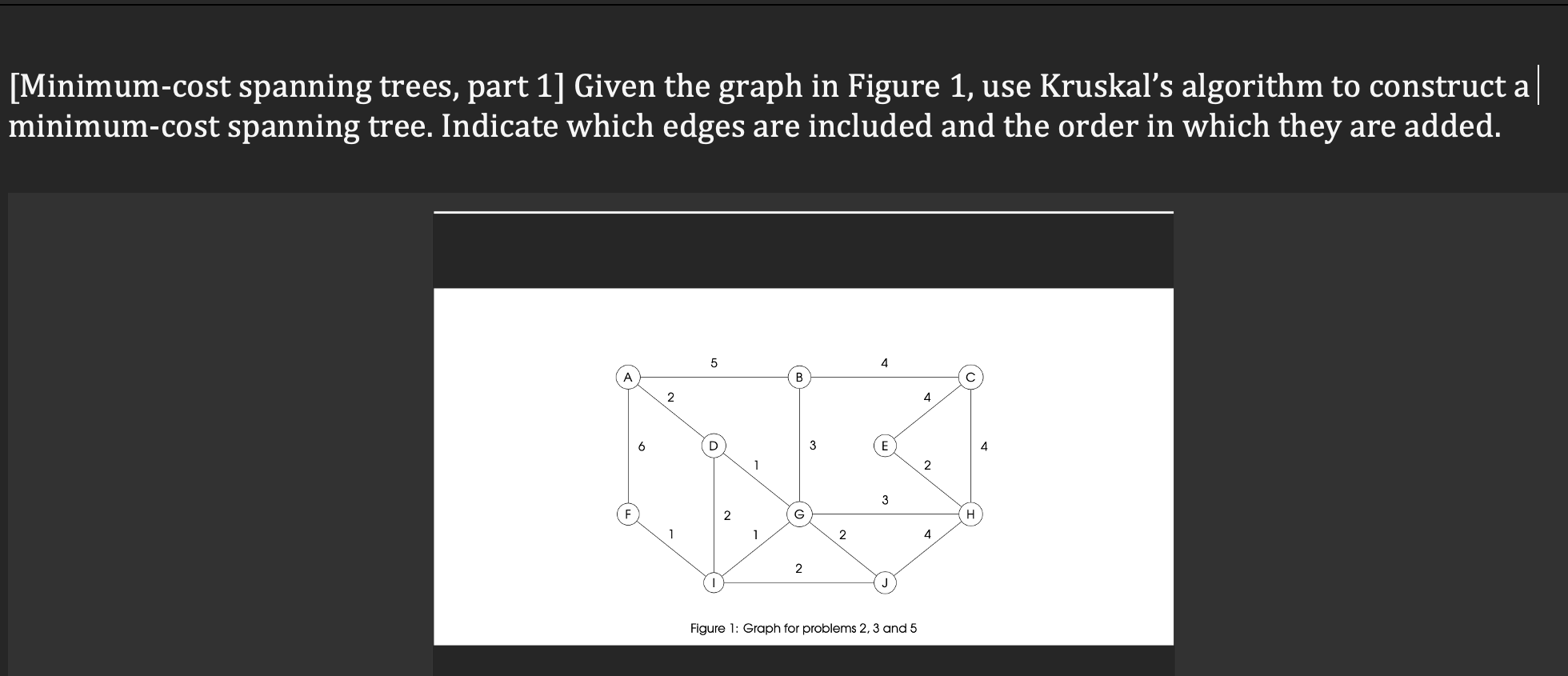 Solved [minimum Cost Spanning Trees Part 1] Given The Graph