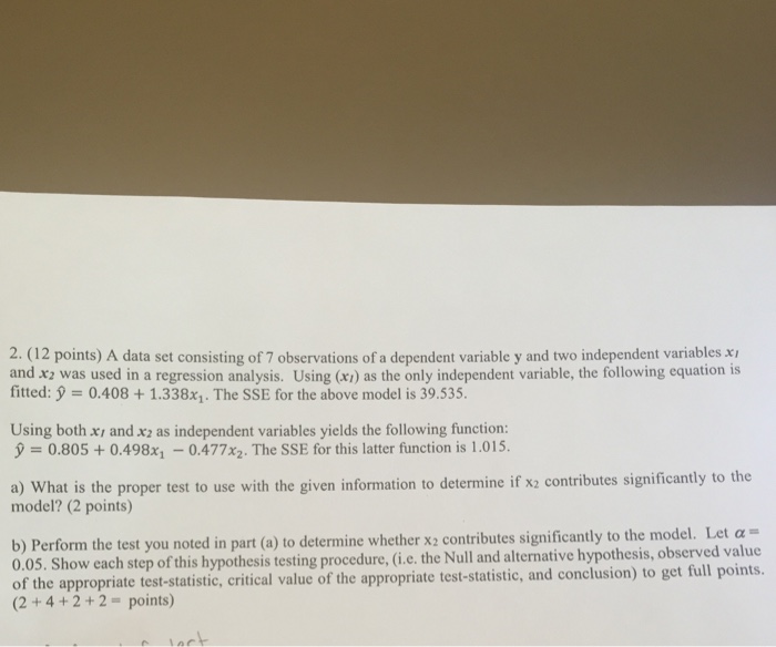 Solved A data set consisting of 7 observations of a | Chegg.com