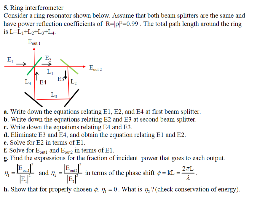 5. Ring interferometer Consider a ring resonator | Chegg.com