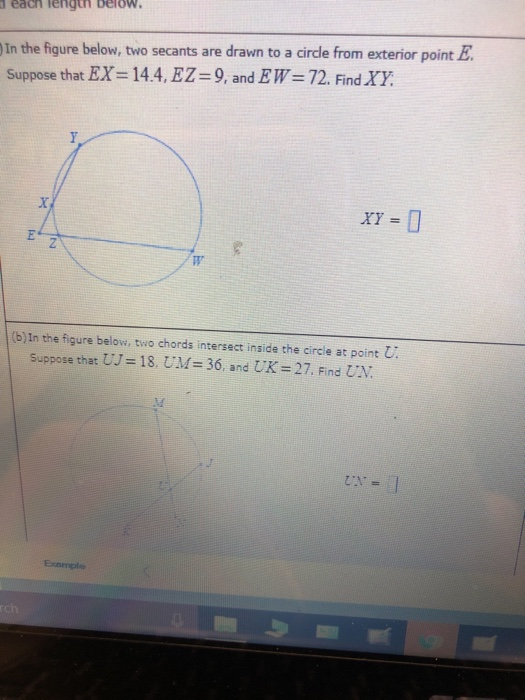 Solved each length below. In the figure below, two secants | Chegg.com