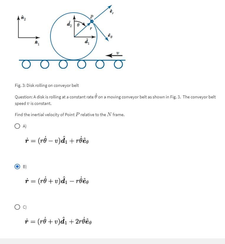 Solved Fig. 3: Disk rolling on conveyor belt Question: A | Chegg.com