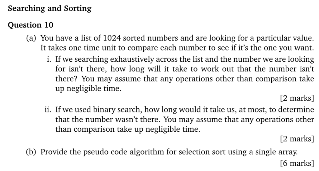 Solved Searching and Sorting Question 10 (a) You have a list | Chegg.com