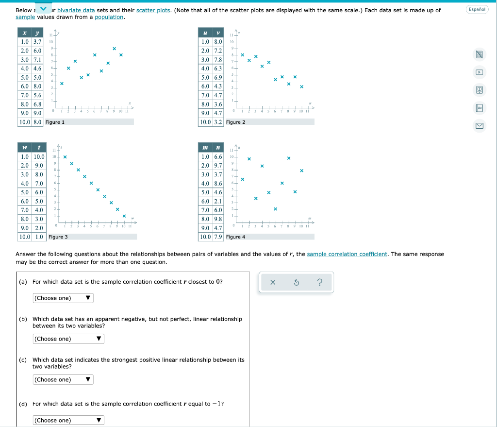 Solved Espanol Below air bivariate data sets and their | Chegg.com