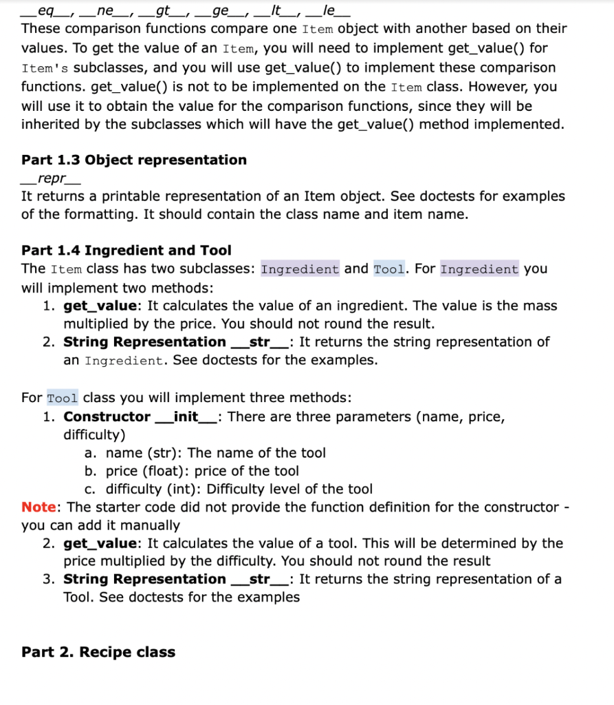 Solved Question 2: We will be implementing various classes | Chegg.com