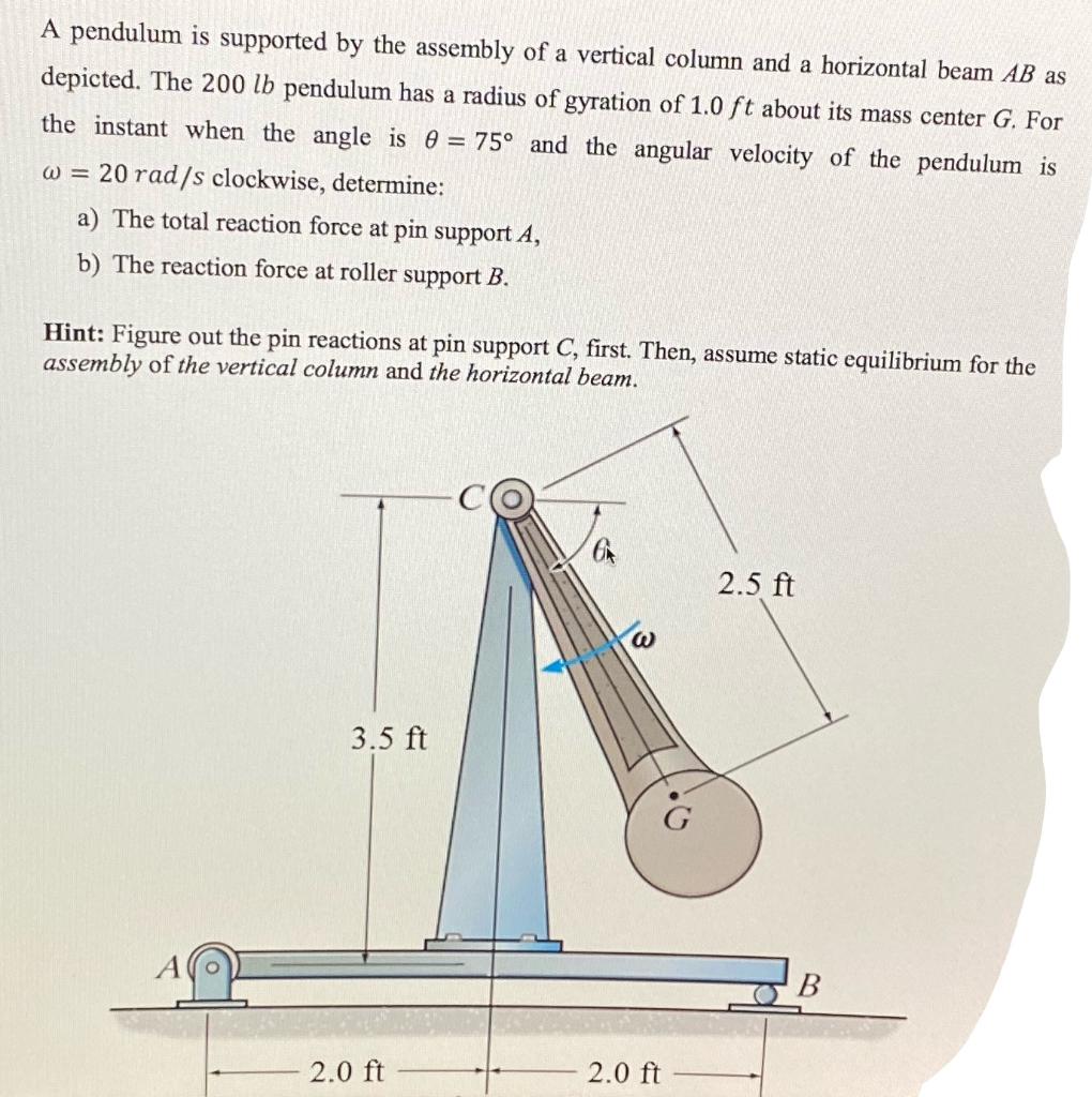 Solved A pendulum is supported by the assembly of a vertical | Chegg.com