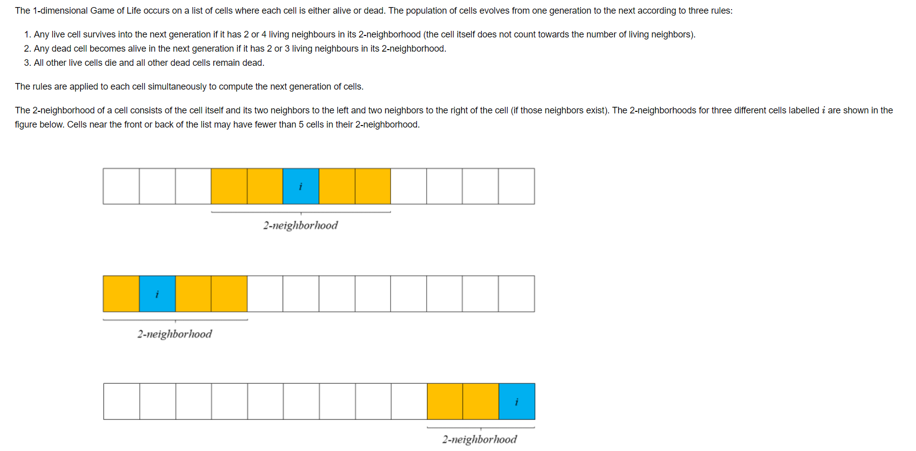 The 1-dimensional Game of Life occurs on a list of | Chegg.com