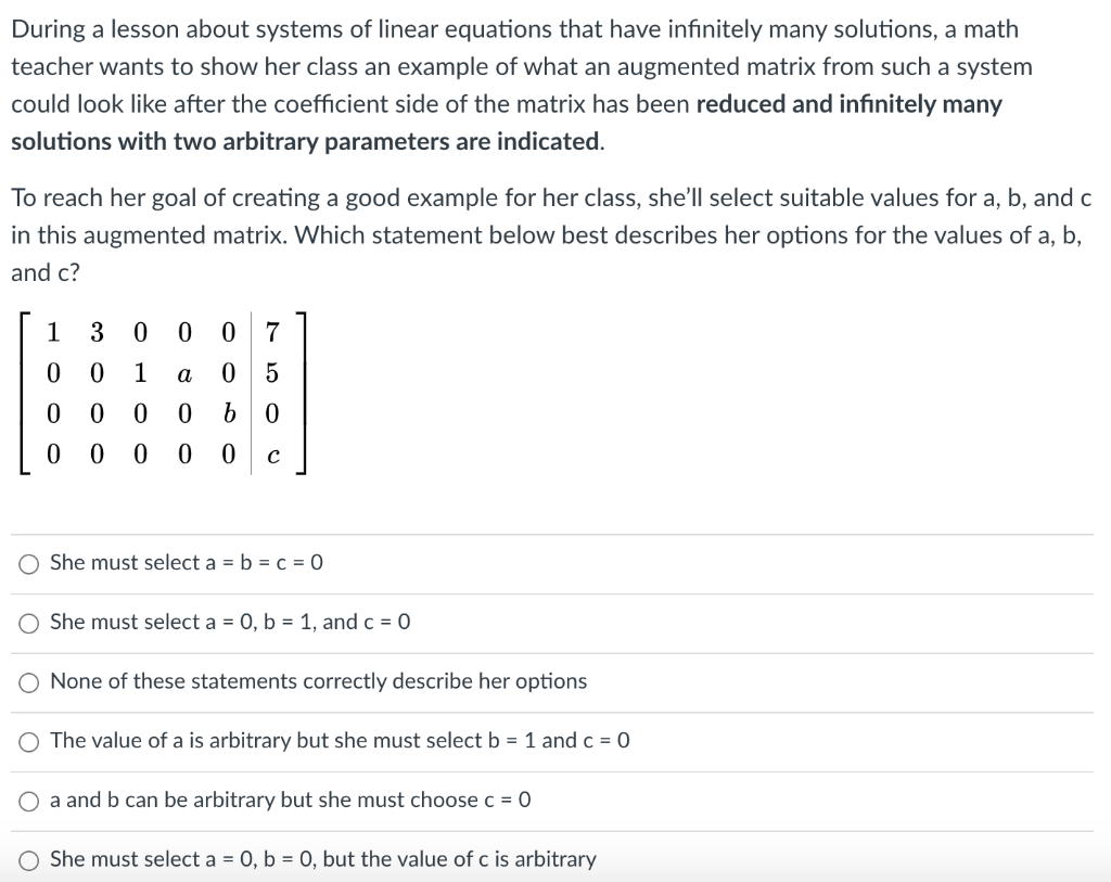 Solved During a lesson about systems of linear equations | Chegg.com