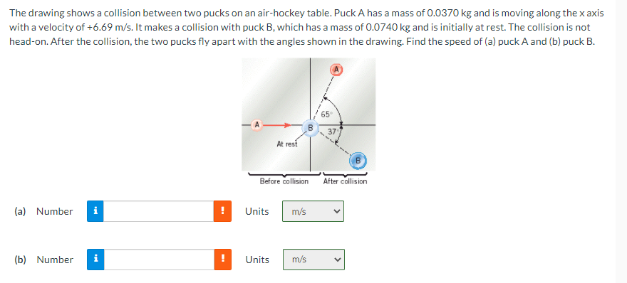 Solved The drawing shows a collision between two pucks on an | Chegg.com