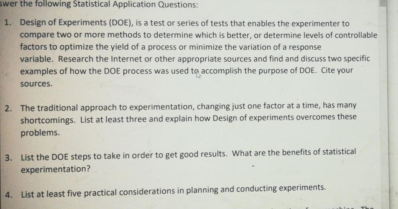 Solved Swer The Following Statistical Application Questions
