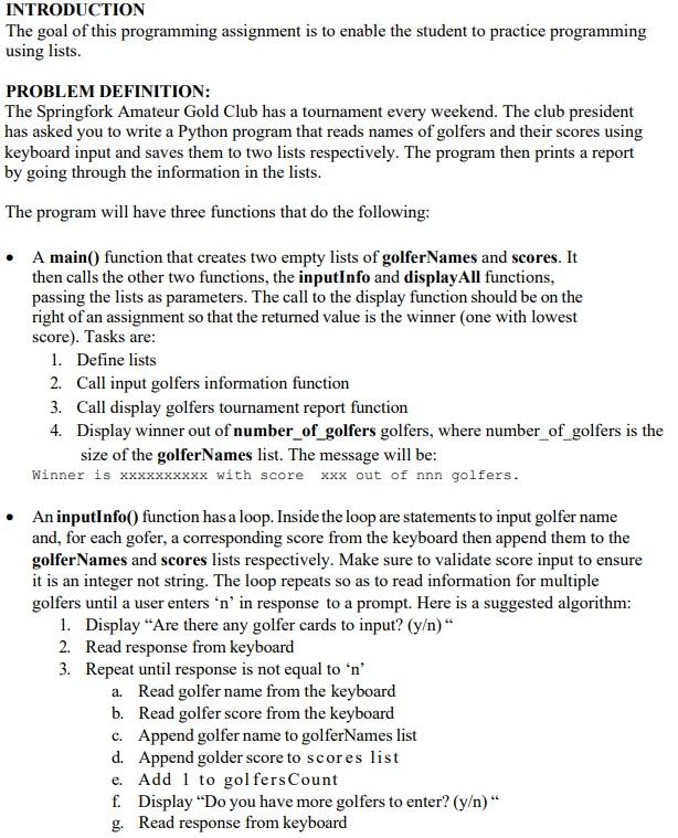 Solved INTRODUCTION The goal of this programming assignment | Chegg.com