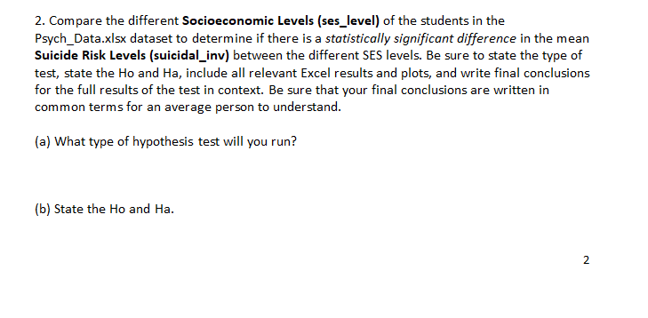 Solved 2. Compare the different Socioeconomic Levels | Chegg.com
