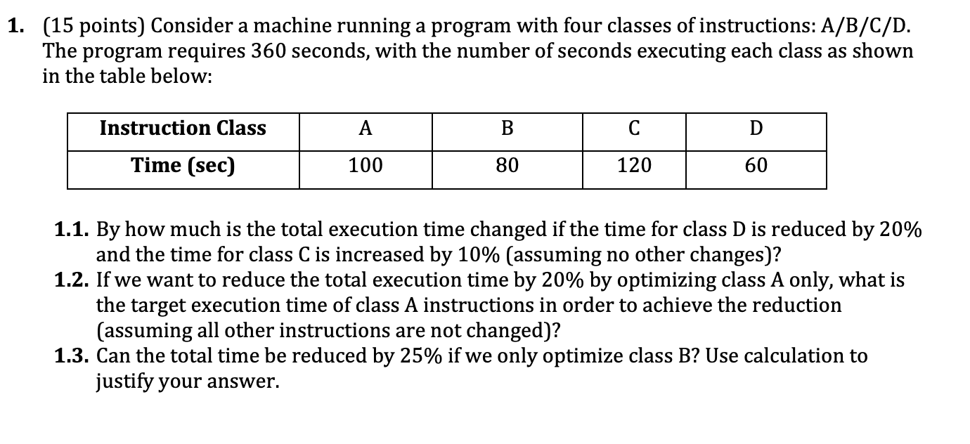 Solved 1. (15 points) Consider a machine running a program | Chegg.com