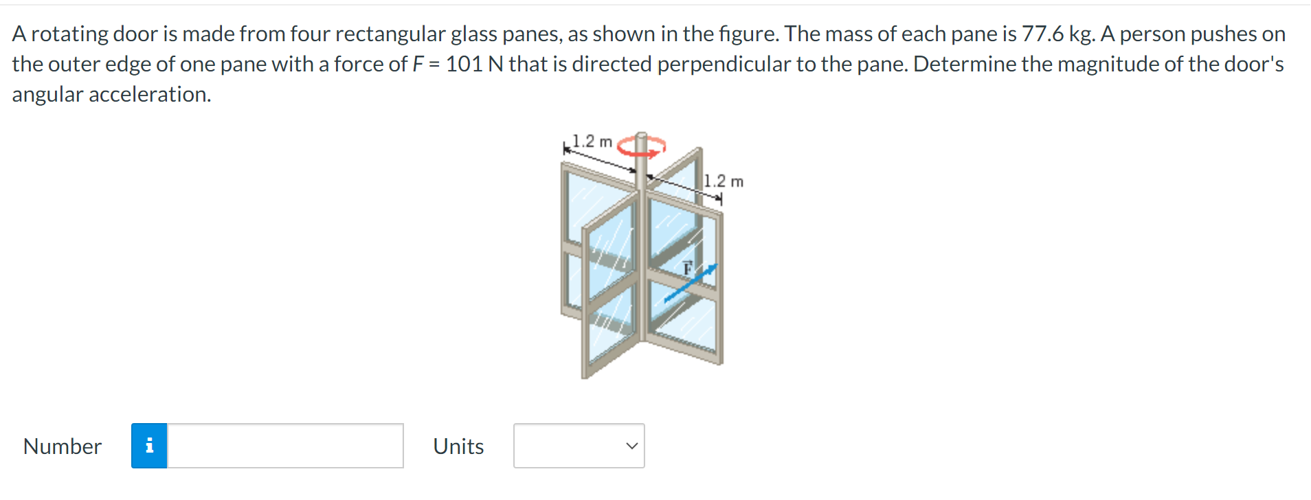 Solved A rotating door is made from four rectangular glass | Chegg.com