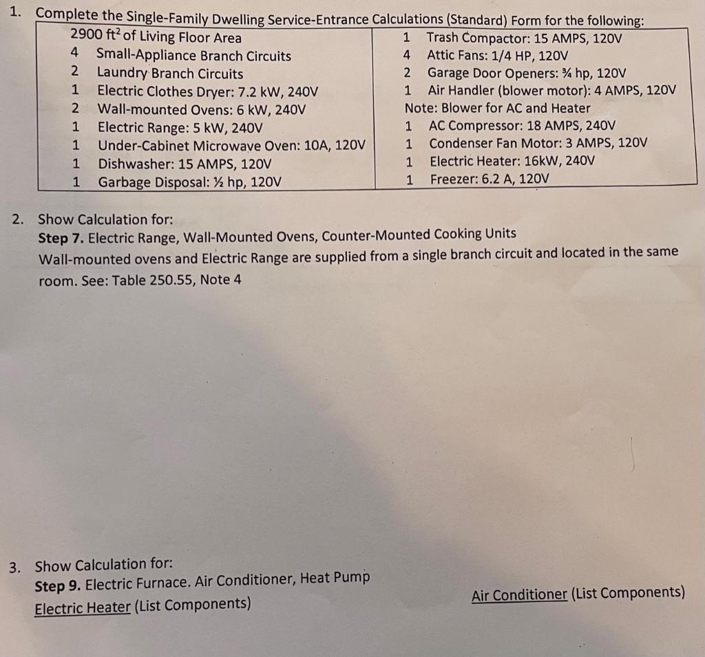 2. Show Calculation for: Step 7. Electric Range, | Chegg.com