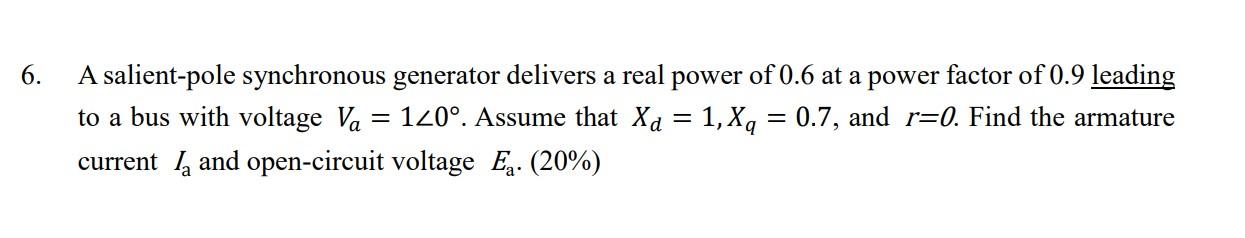 Solved A salient-pole synchronous generator delivers a real | Chegg.com