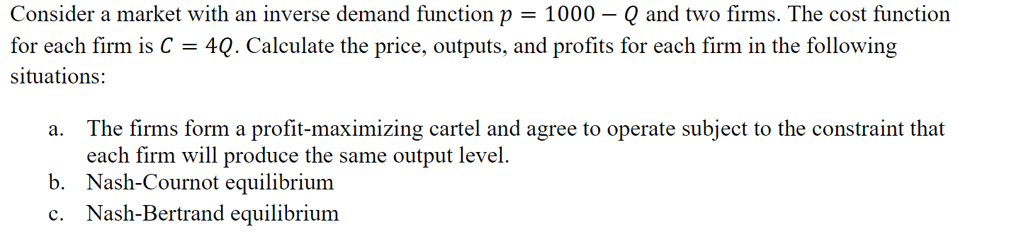 Solved Consider a market with an inverse demand function 𝑝 | Chegg.com