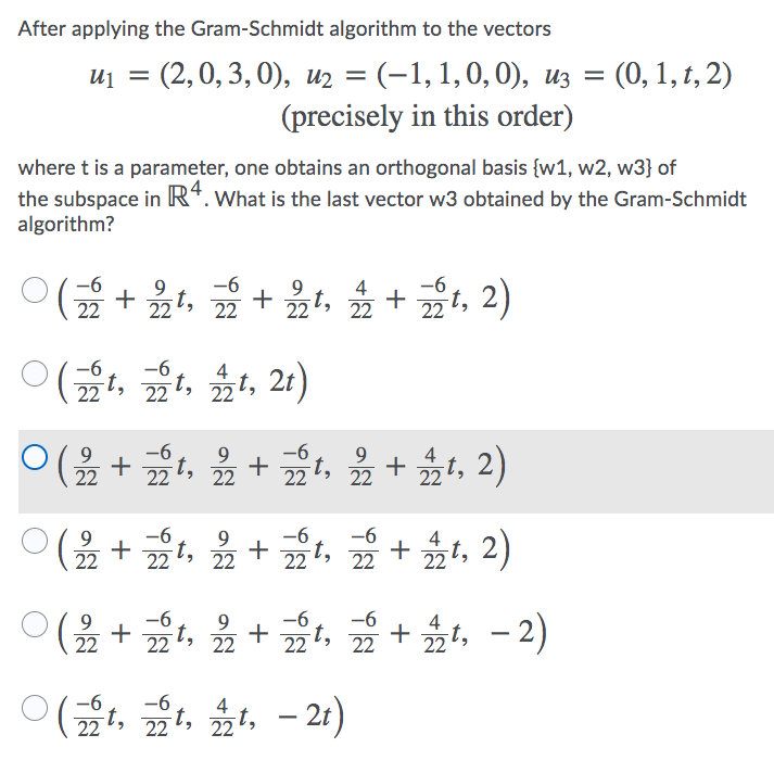 Solved After applying the Gram-Schmidt algorithm to the | Chegg.com