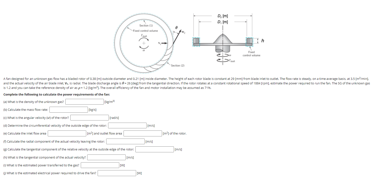 Solved D2 [m] D, [m] Section (1) Fixed control volume That | Chegg.com