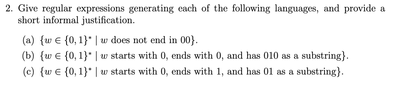 Solved 2. Give regular expressions generating each of the | Chegg.com