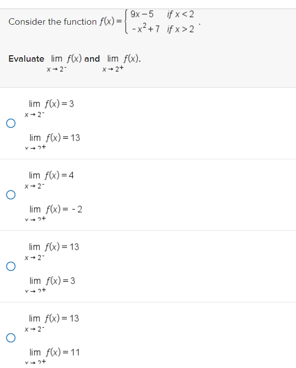 Solved Consider the function f(x)={9x−5−x2+7 if x 2. | Chegg.com