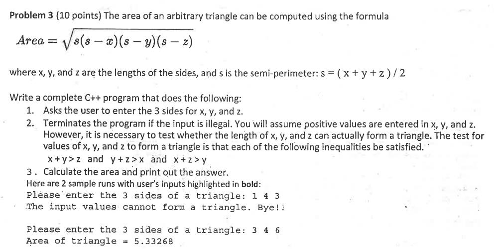 Solved Problem 3 (10 points) The area of an arbitrary | Chegg.com