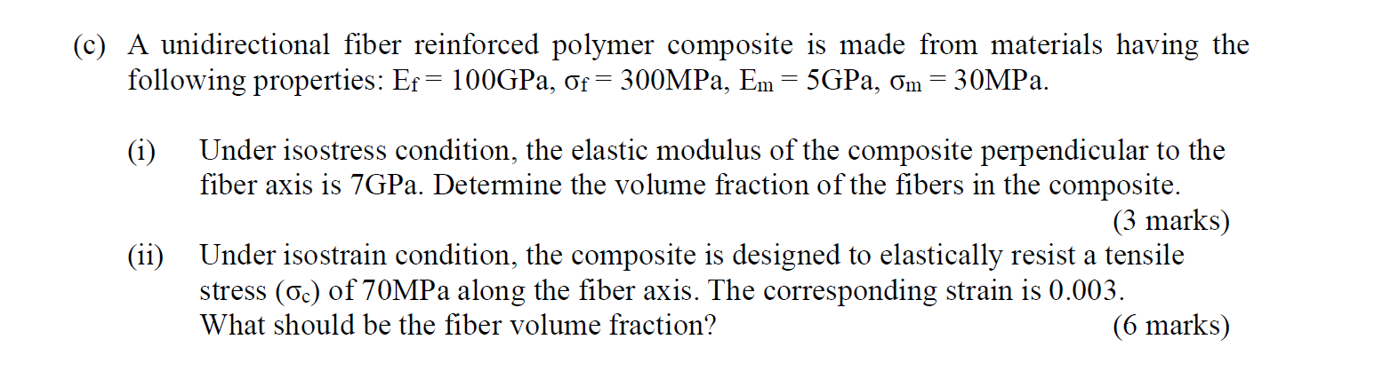 Solved (c) A unidirectional fiber reinforced polymer | Chegg.com