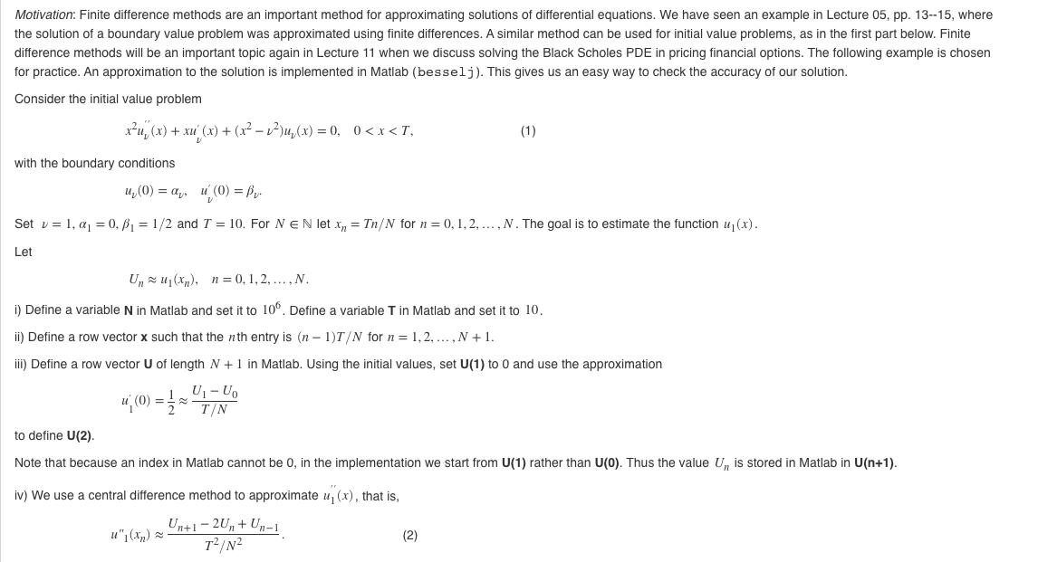 Solved Motivation: Finite difference methods are an | Chegg.com
