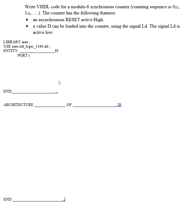 Solved Write Vhdl Code For A Modulo 6 Synchronous Counter 5700