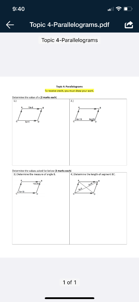 Solved 9:40 Topic 4-Parallelograms.pdf Topic | Chegg.com