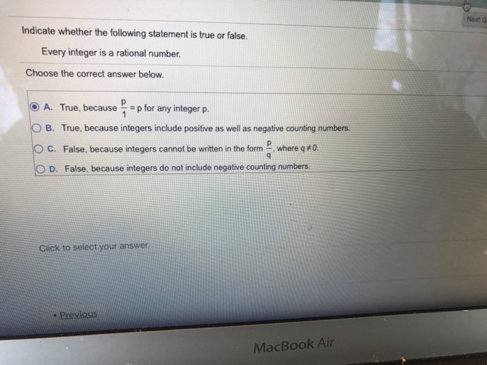Solved Next Q Indicate whether the following statement is | Chegg.com