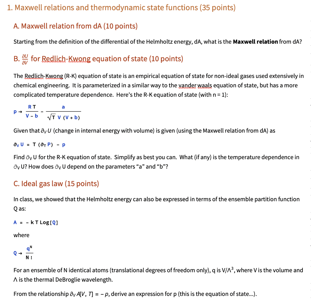 Solved 1. Maxwell relations and thermodynamic state | Chegg.com